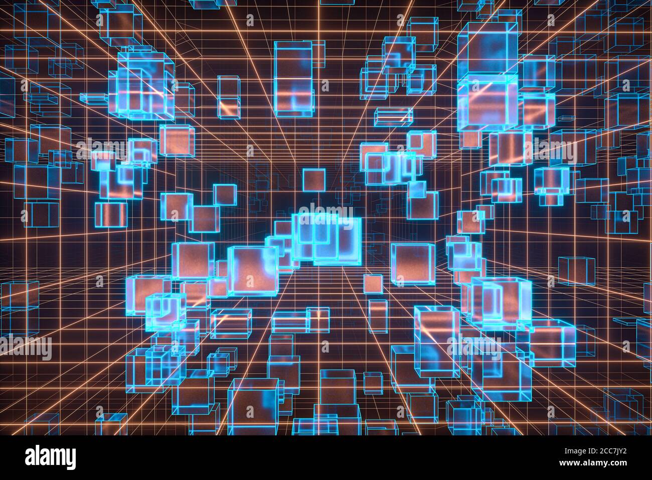 Cyberspace tunnel with geometry cube, 3d rendering. Computer digital ...