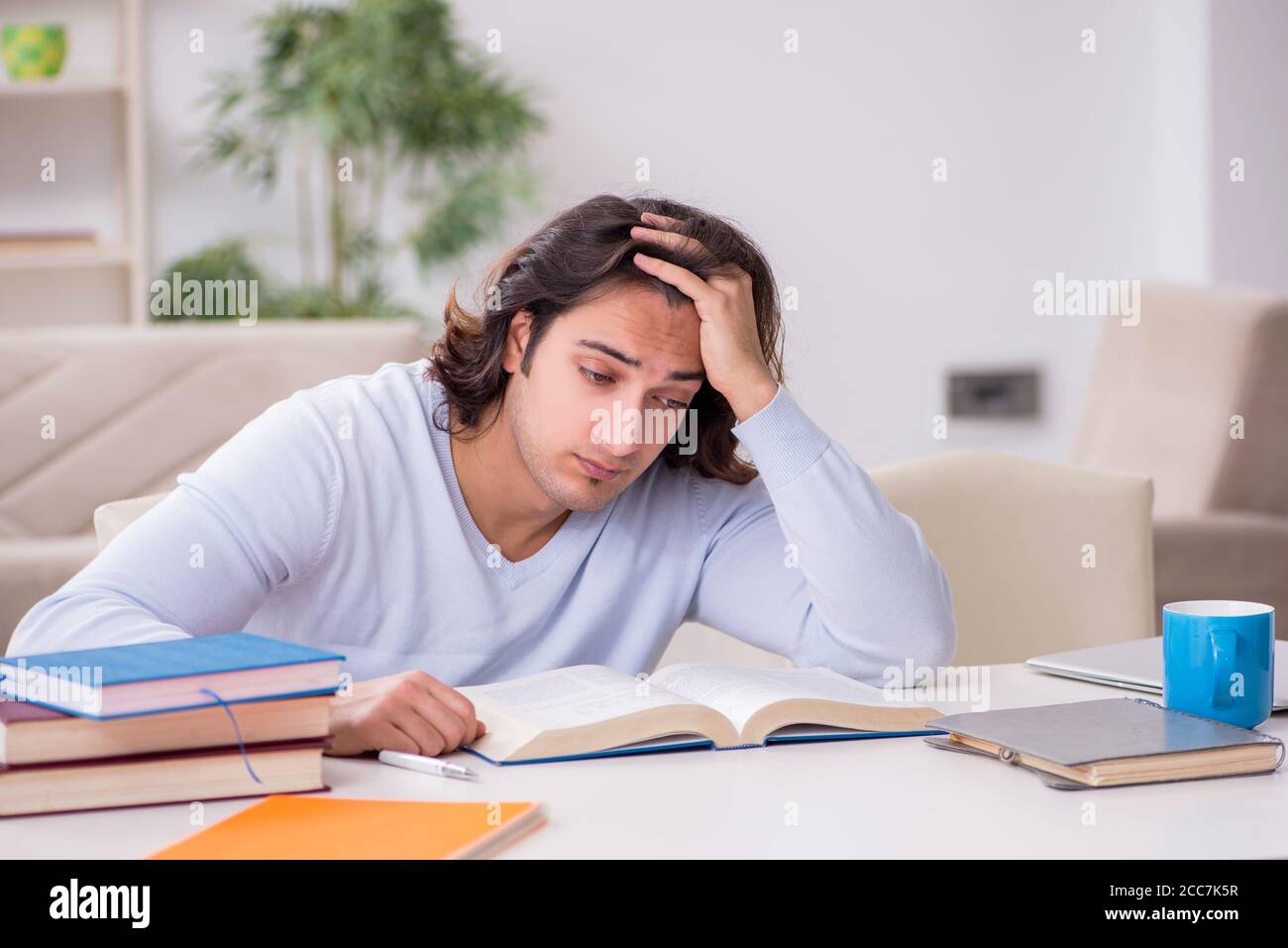 Young student preparing for exams at home Stock Photo - Alamy
