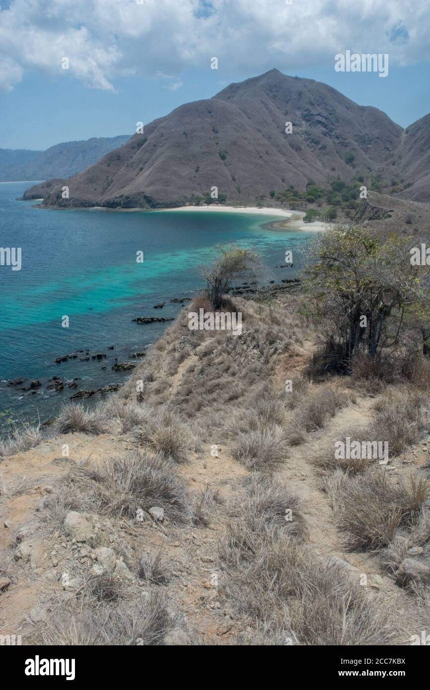 The coast of Komodo National Park in Indonesia, these islands are ...
