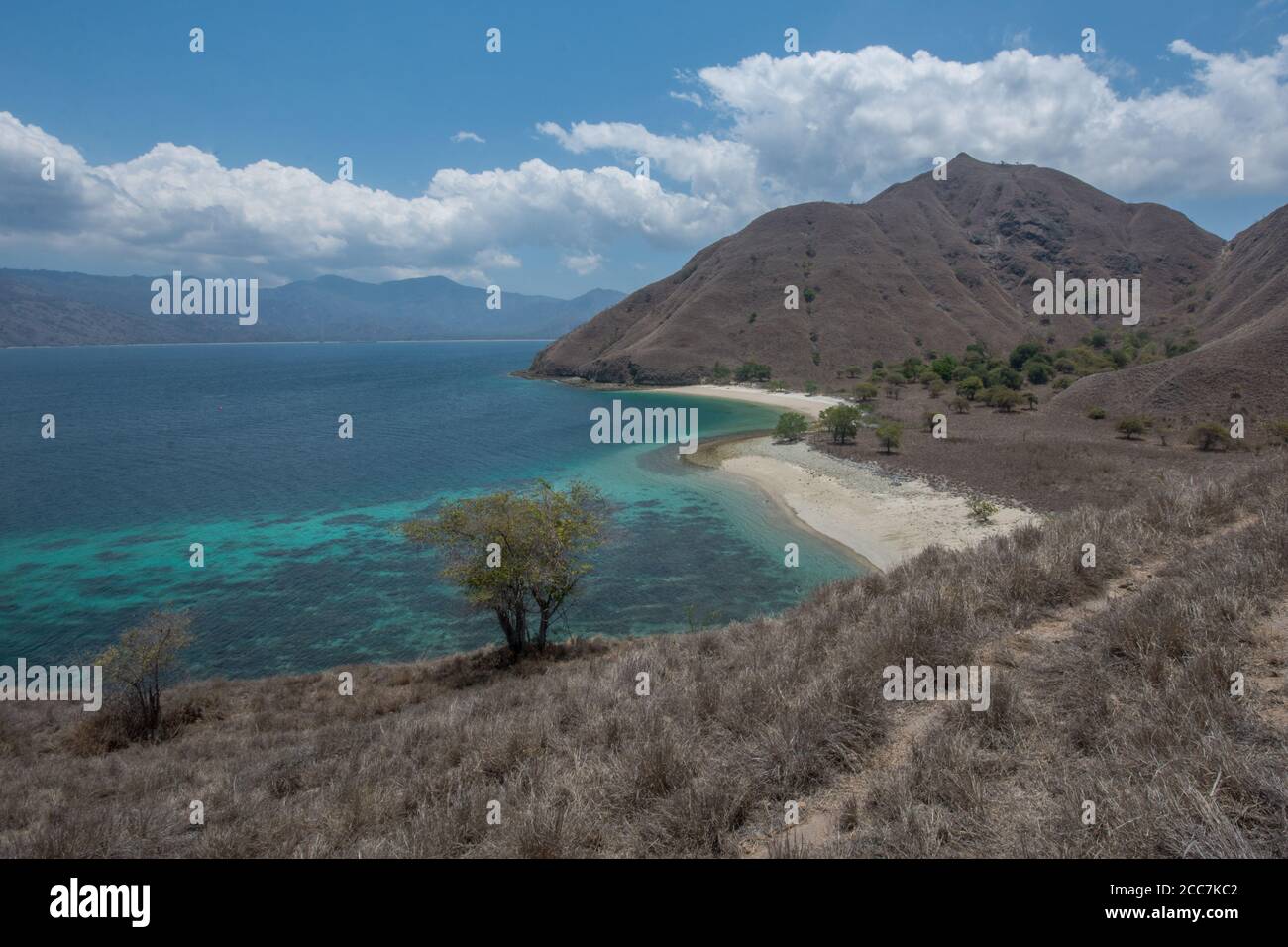The coast of Komodo National Park in Indonesia, these islands are ...