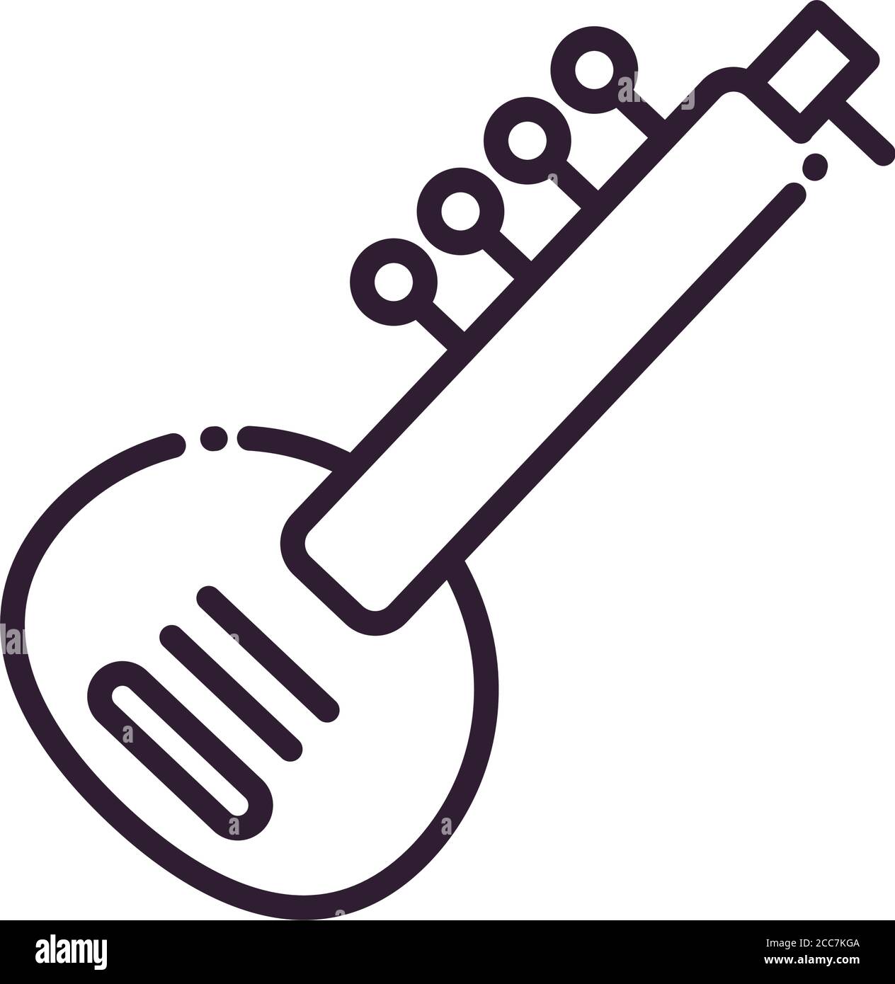 sitar guitar instrument line style icon design, Music sound melody song ...