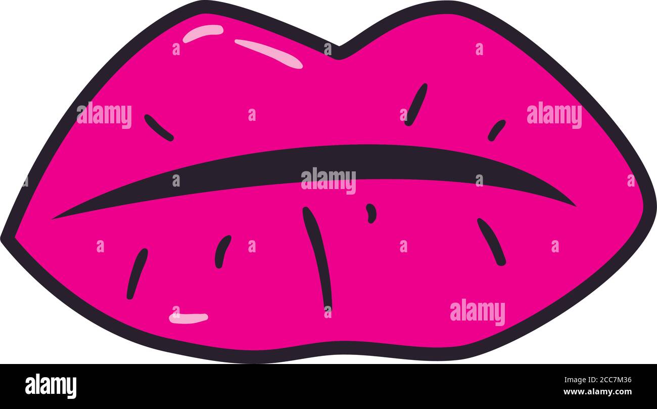 female mouth line and fill style icon design of lips expression ...