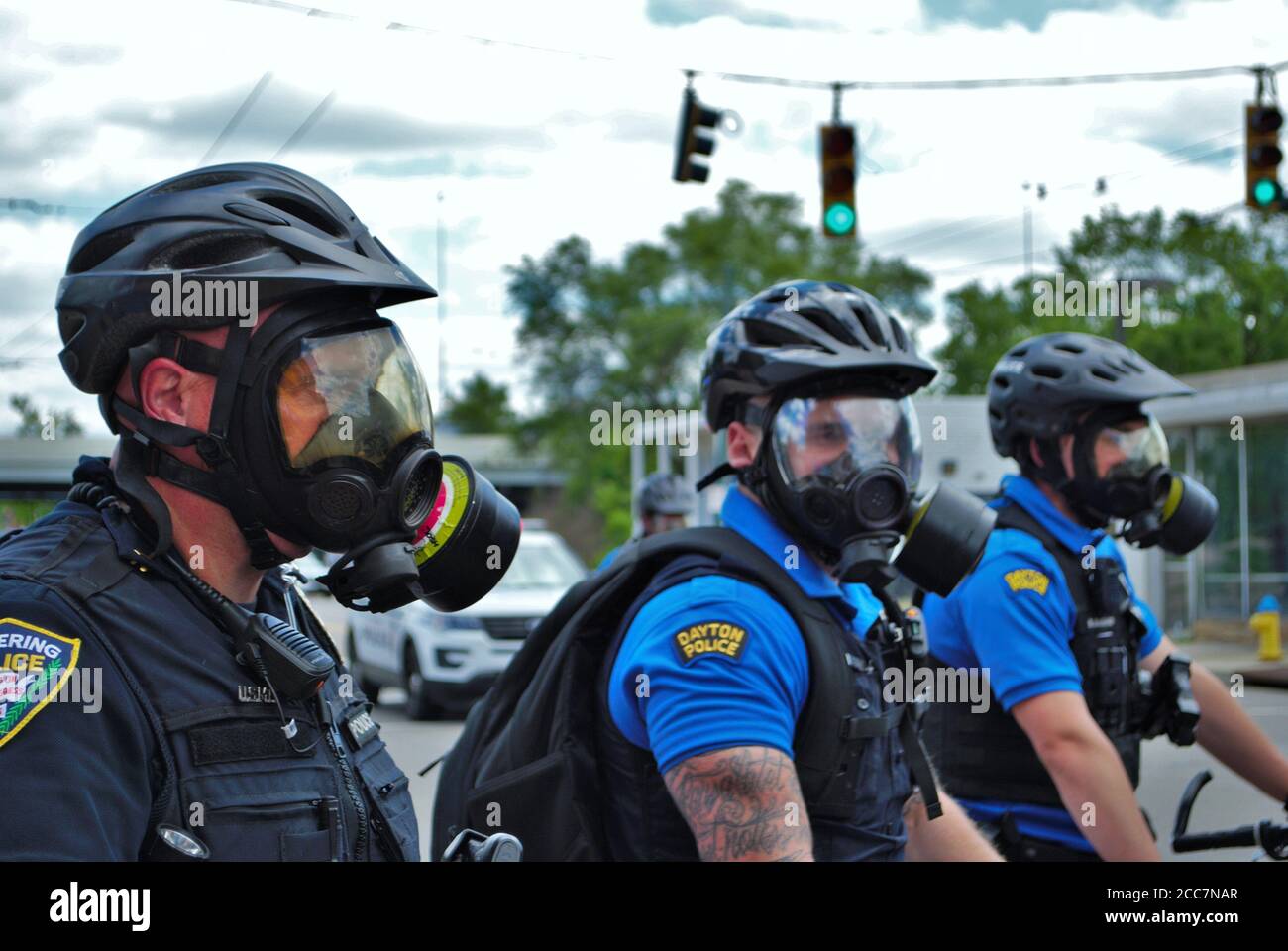 Dayton, Ohio United States 05/30/2020 police officers putting on gas ...