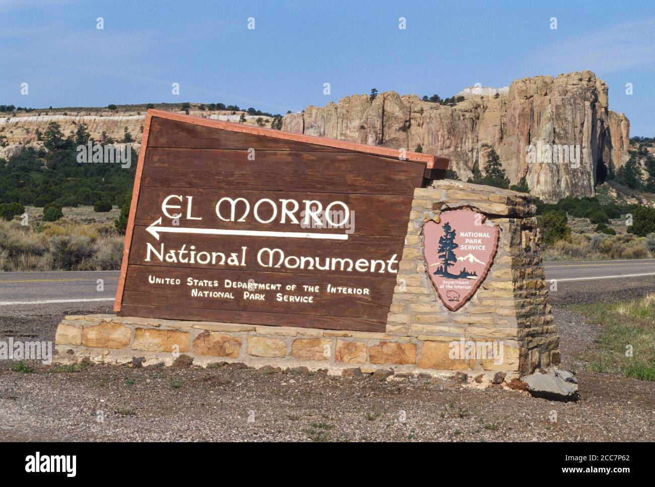 El Morro National Monument Entrance Sign, New Mexico, USA Stock Photo ...