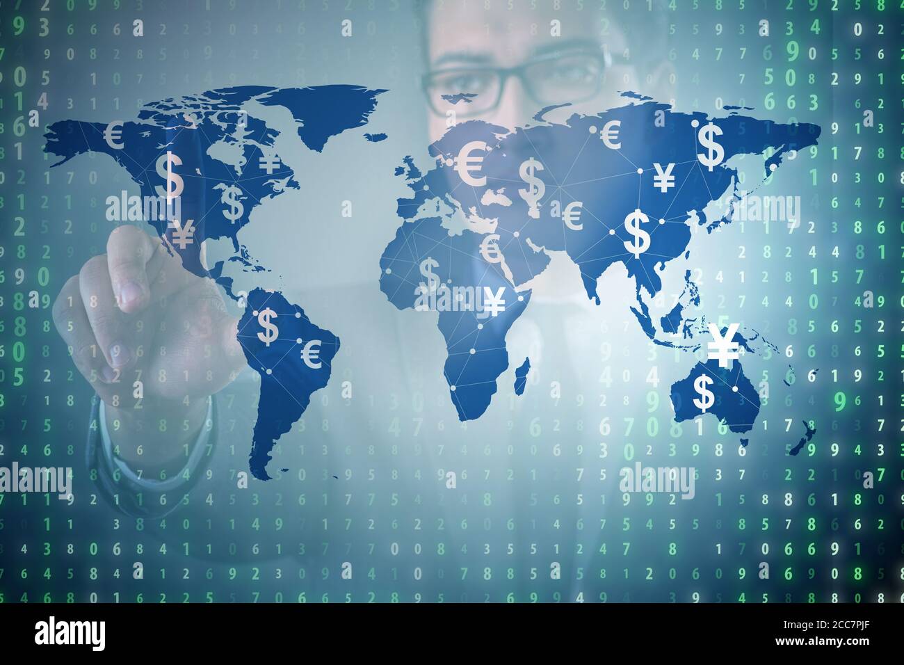 Global money transfer and exchange concept with the businessman Stock ...