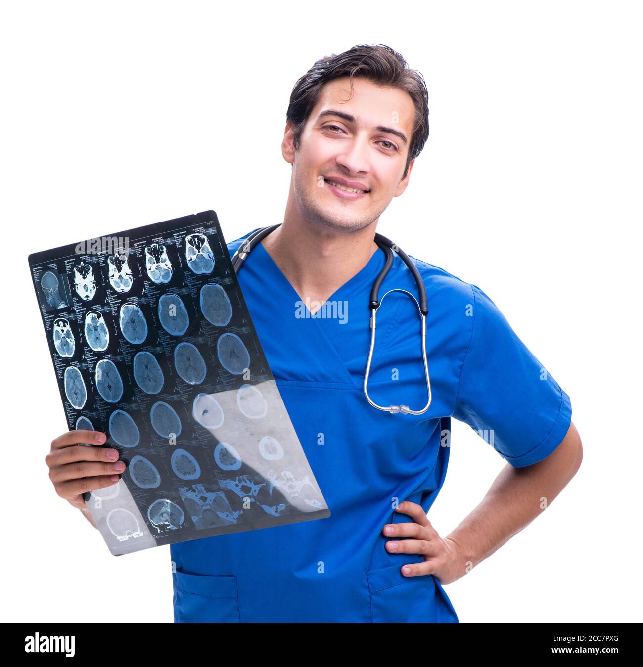 The radiologist doctor with x-ray image isolated on white Stock Photo ...