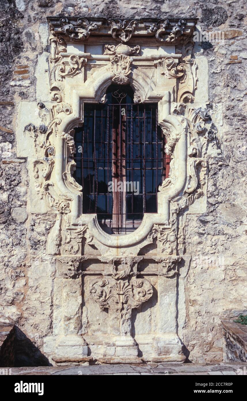 San Jose Mission, San Antonio, Texas, USA. Window of Rosa Stock Photo ...