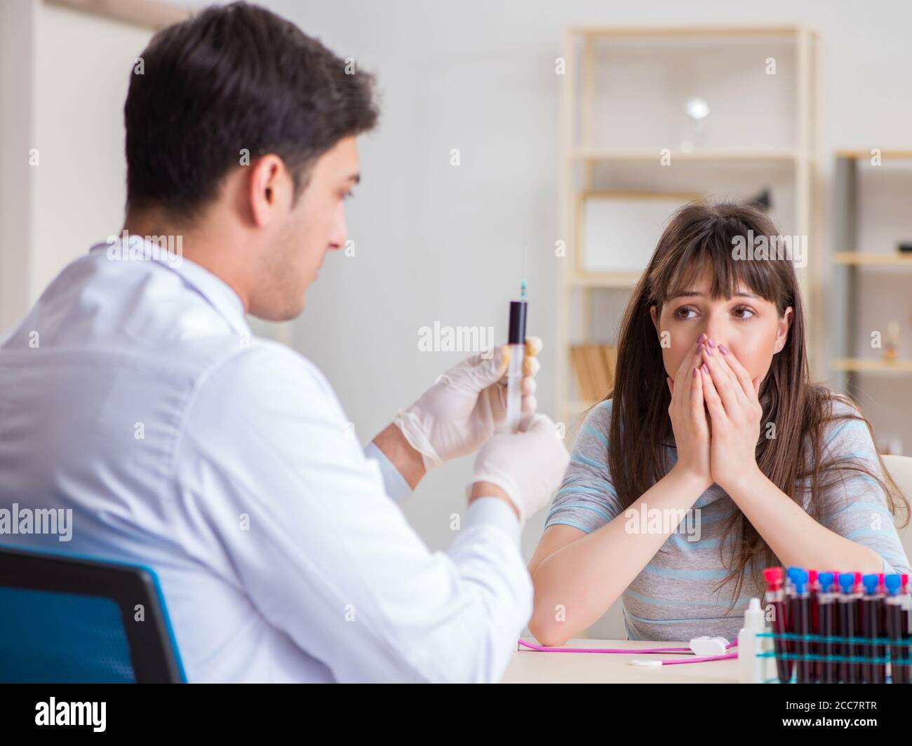 The patient during blood test sampling procedure taken for analysis ...