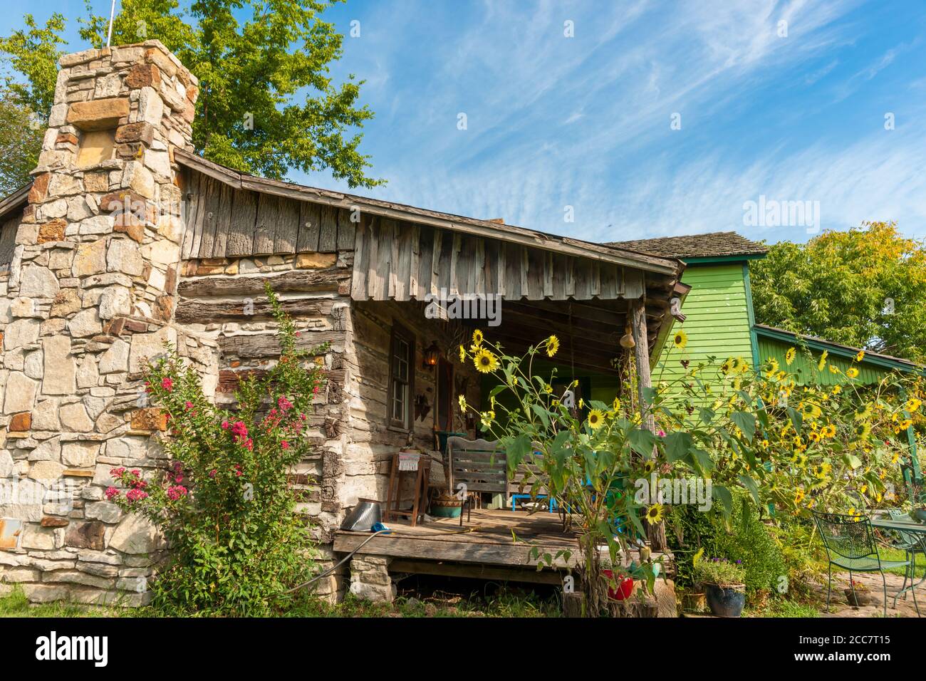 Carthage USA - September 7 2015; Rustic old farm house with stone ...