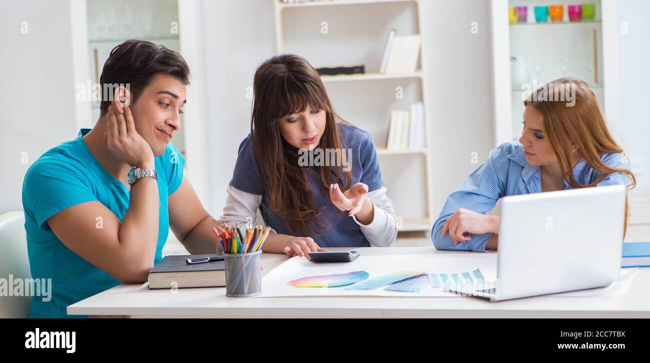 The team of designers discussing new interior project Stock Photo - Alamy