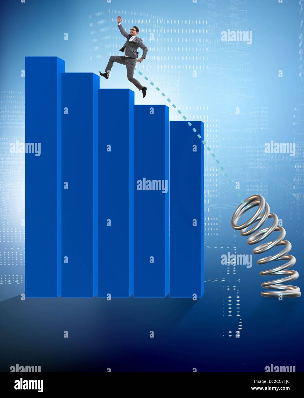 The business people jumping over bar charts Stock Photo - Alamy