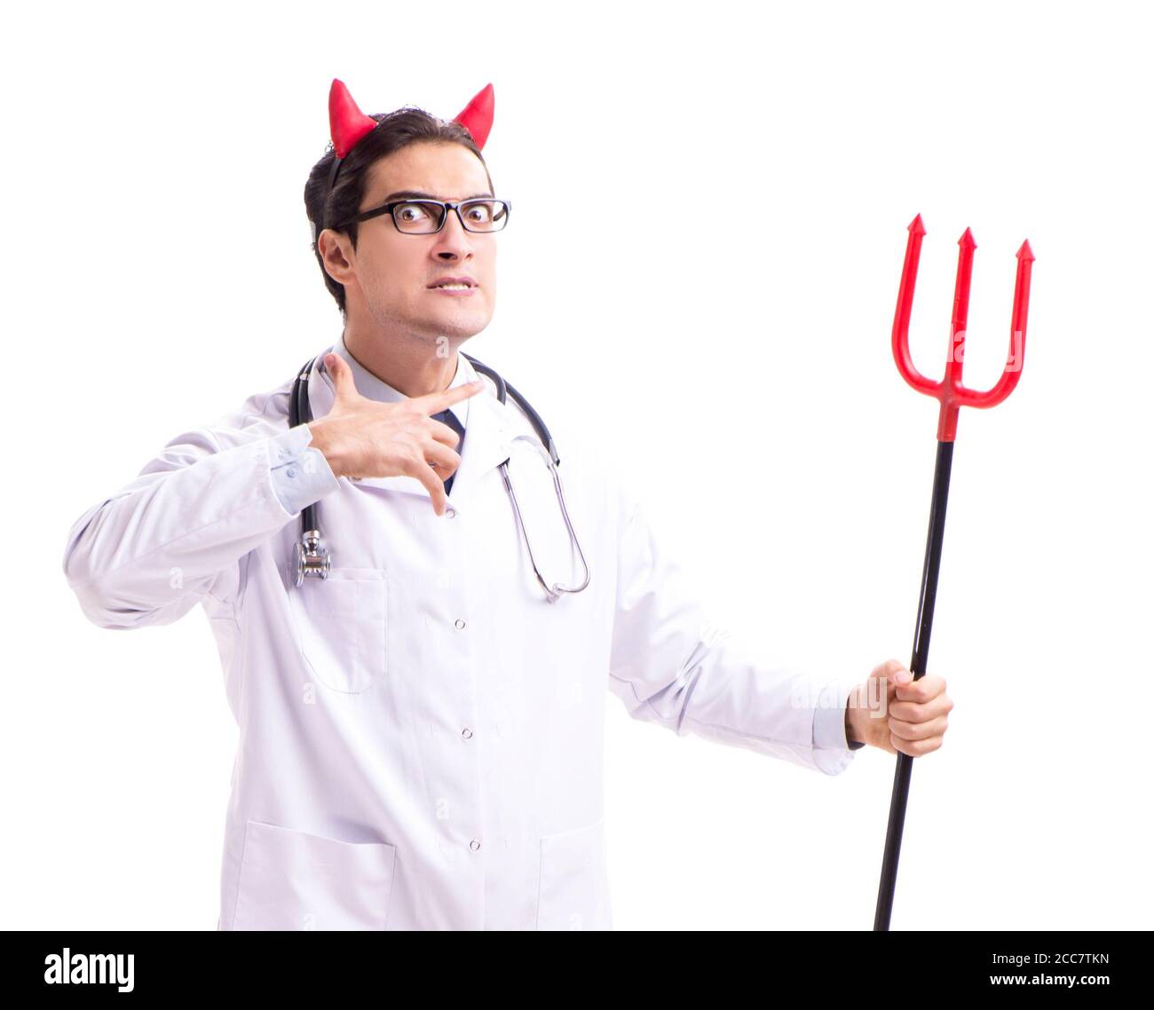 Devil doctor in funny medical concept isolated on white background ...