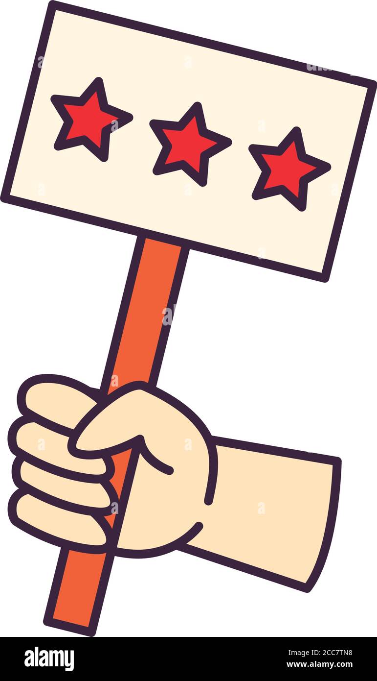 hand holding banner with stars line and fill style icon design ...