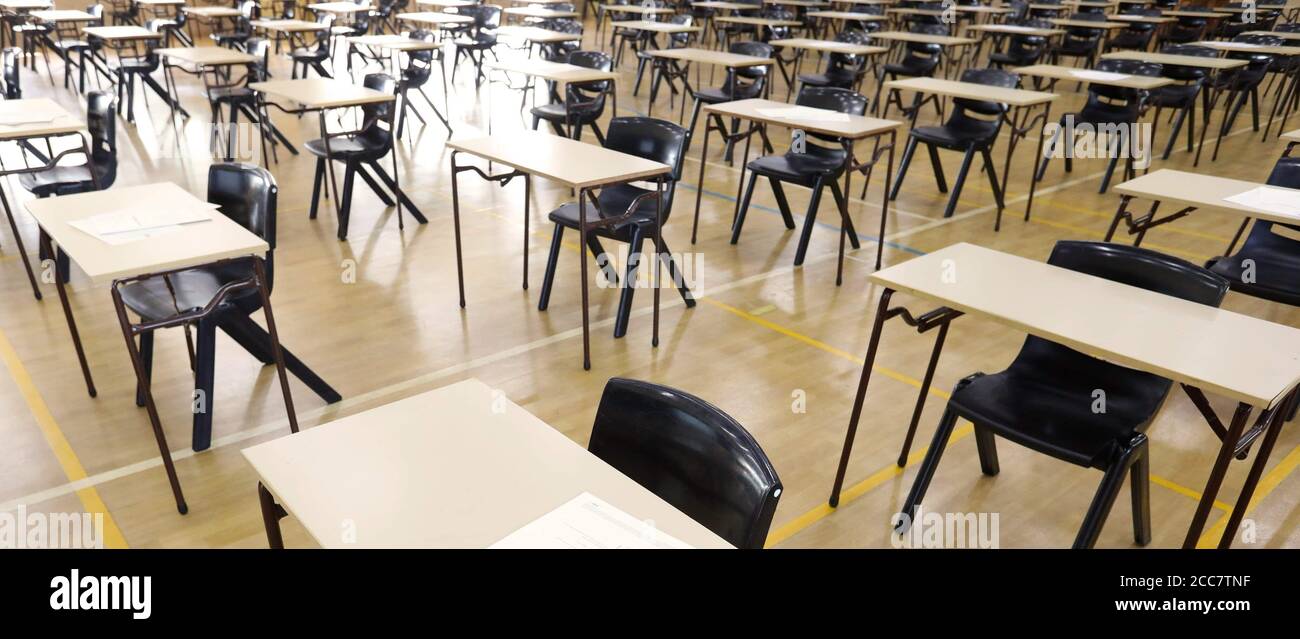 high school hall room set up ready for an end of year final exam to be ...