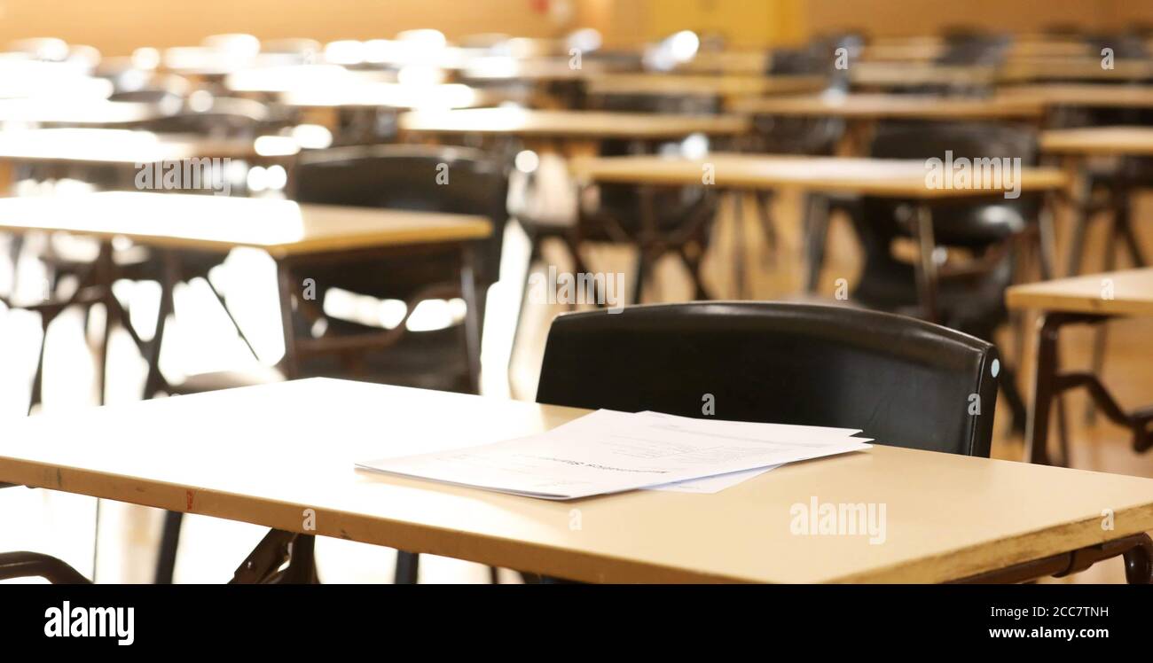high school hall room set up ready for an end of year final exam to be ...