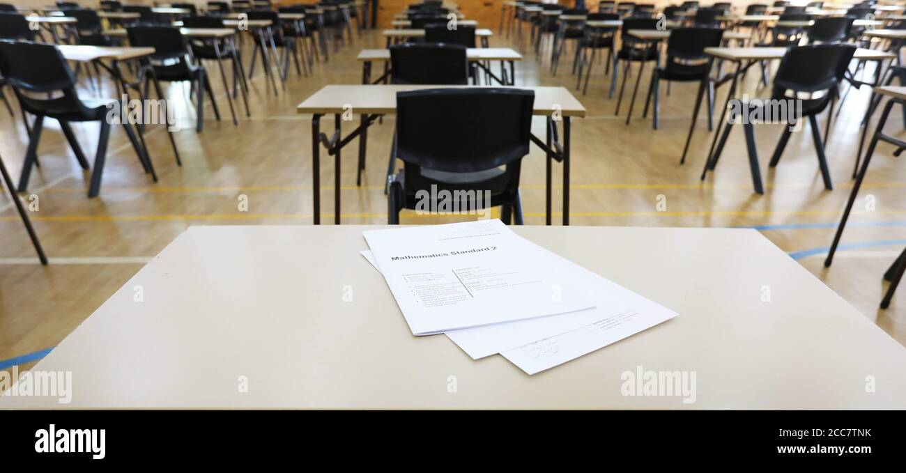 high school hall room set up ready for an end of year final exam to be ...