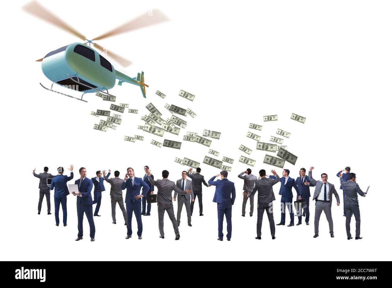 Businessman in the helicopter money concept Stock Photo - Alamy