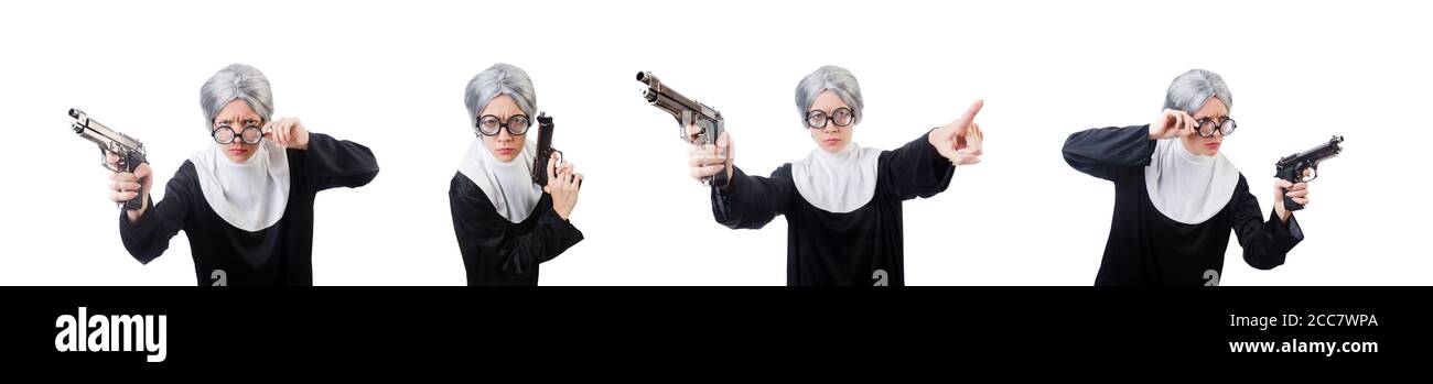 The comic nun isolated on white Stock Photo - Alamy