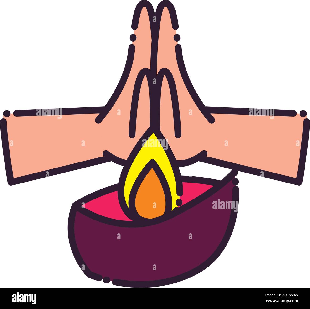 namaste hands with diwali candle line and fill style icon design ...