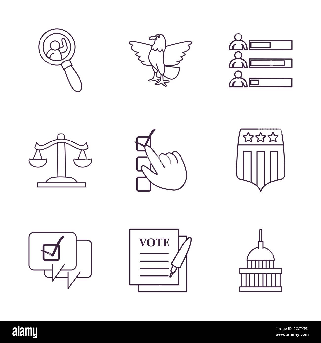line style icon set design, Usa elections vote and presidents day theme ...