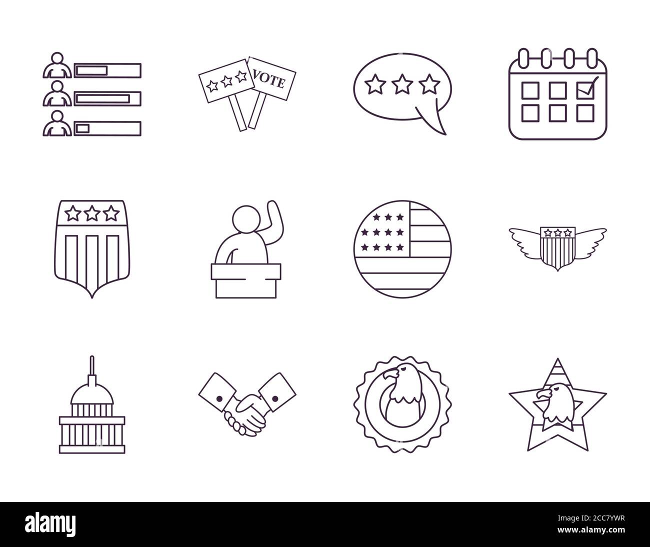 line style set icons design, Usa elections vote and presidents day ...