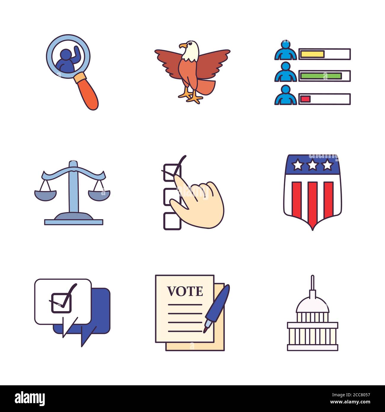 line and fill style icon set design, Usa elections vote and presidents ...