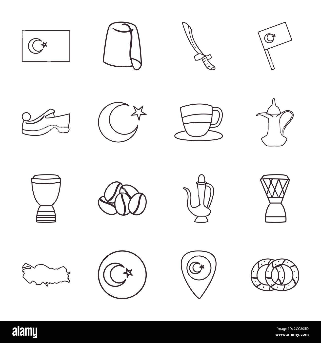 Turkish line style icons collection design, Turkey culture travel and ...