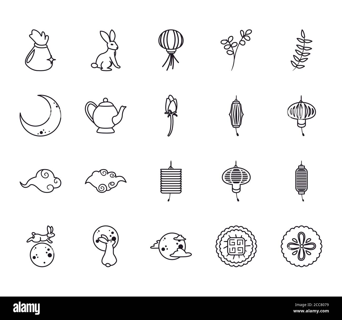 Mid autumn harvest moon festival line style icons bundle design ...