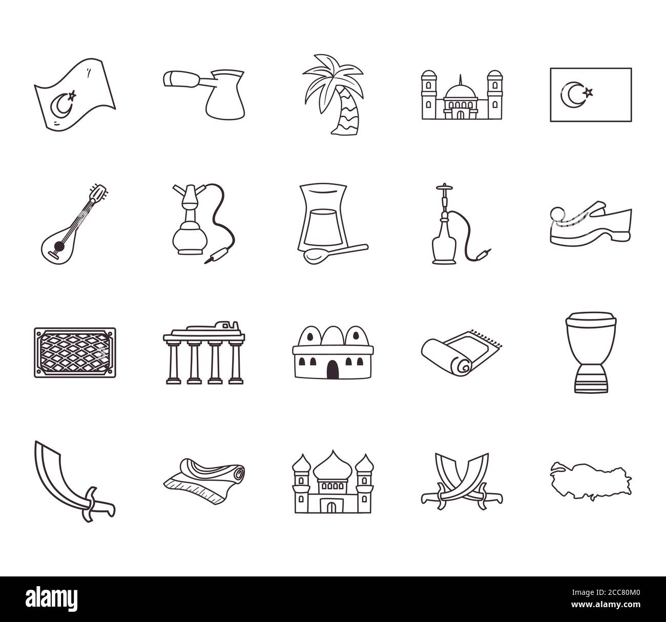 Turkish line style bundle of icons design, Turkey culture travel and ...