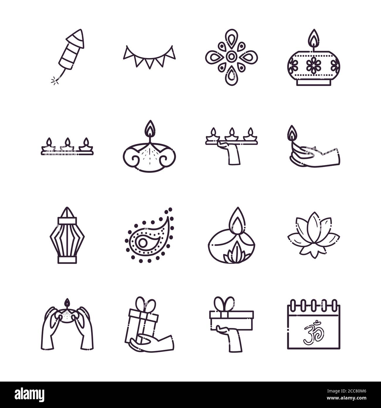 diwali line style collection of icons design, Indian culture and ...