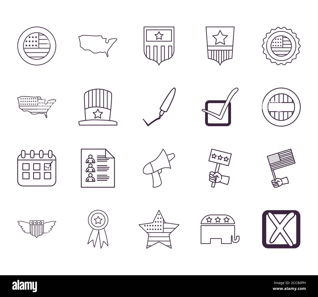 line style icons bundle design, Usa elections vote and presidents day ...