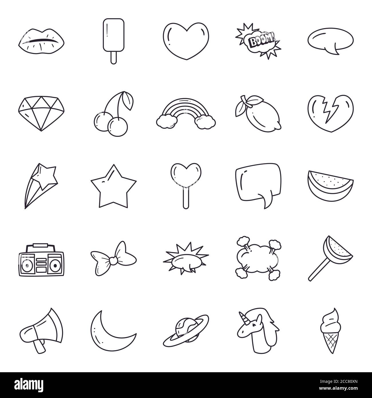 line style symbols set design of pop art retro and comic theme Vector ...