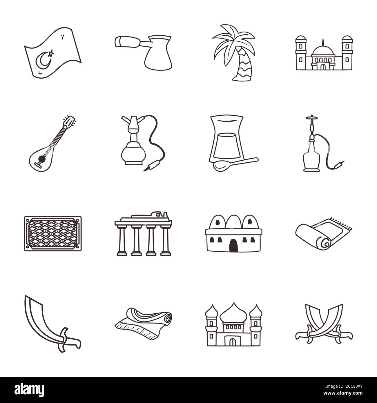 Turkish line style collection of icons design, Turkey culture travel ...