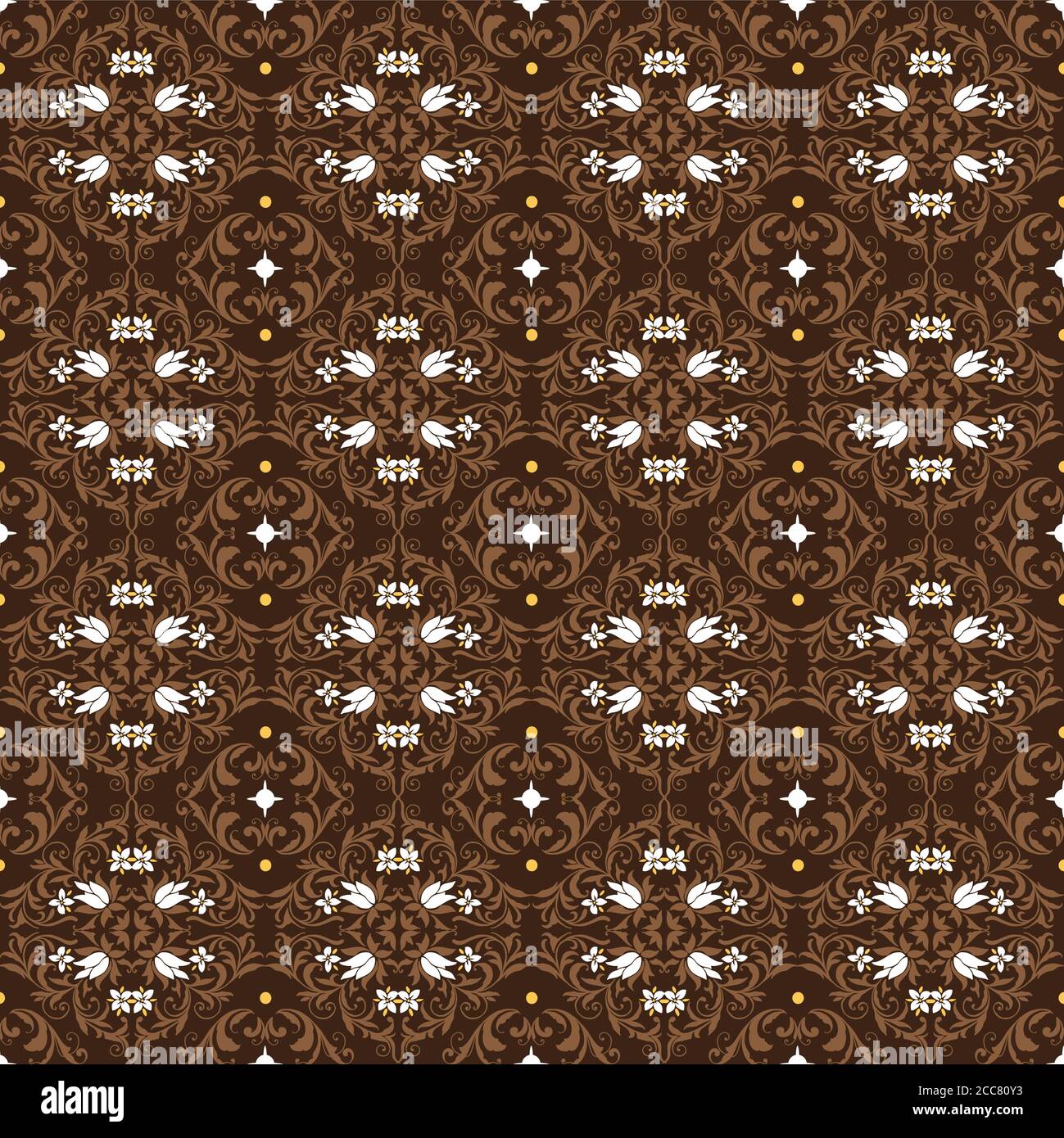 Simple flower pattern design on Javanese batik with modern dark brown ...