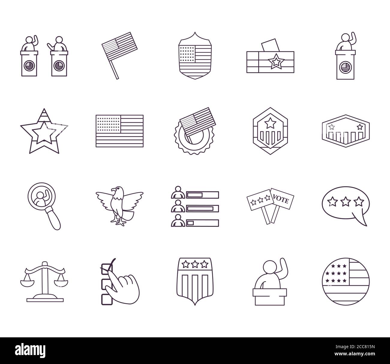 line style bundle of icons design, Usa elections vote and presidents ...