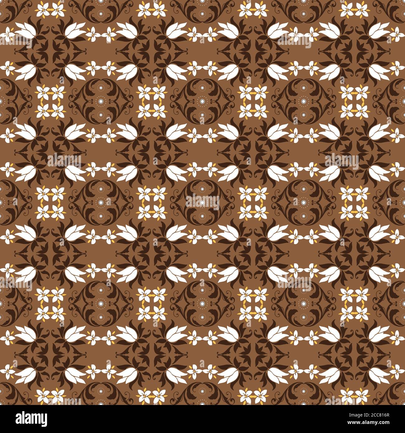 Modern art work flower motifs on Kawung batik design with brown color ...