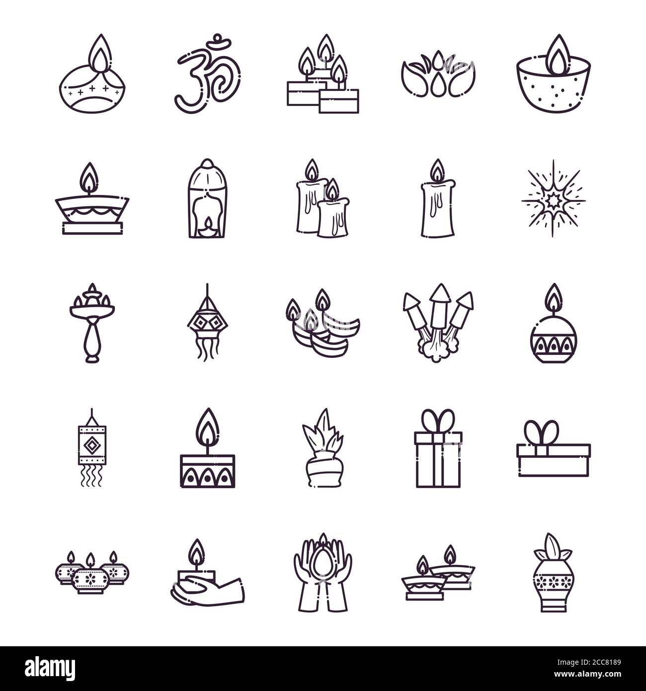 diwali line style symbols set design, Indian culture and hinduism theme ...