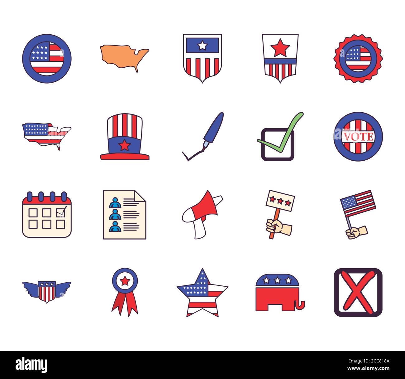line and fill style icons bundle design, Usa elections vote and ...
