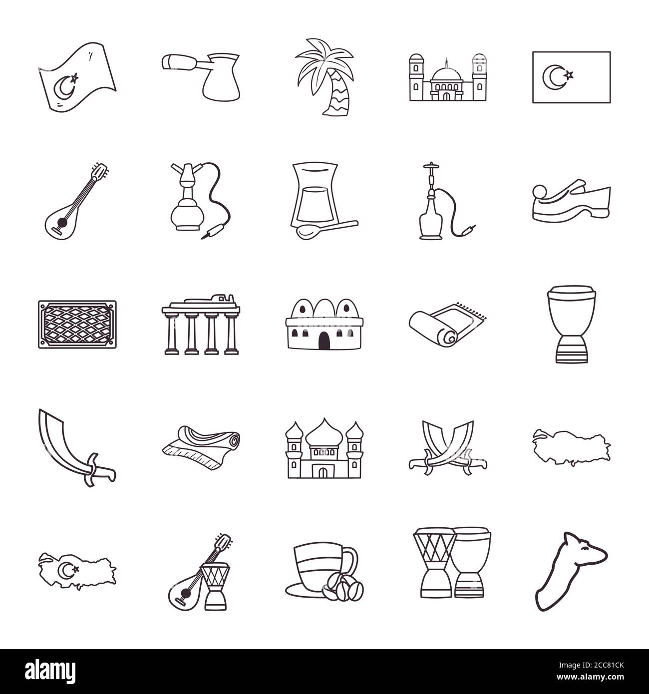 Turkish line style icons group design, Turkey culture travel and asia ...