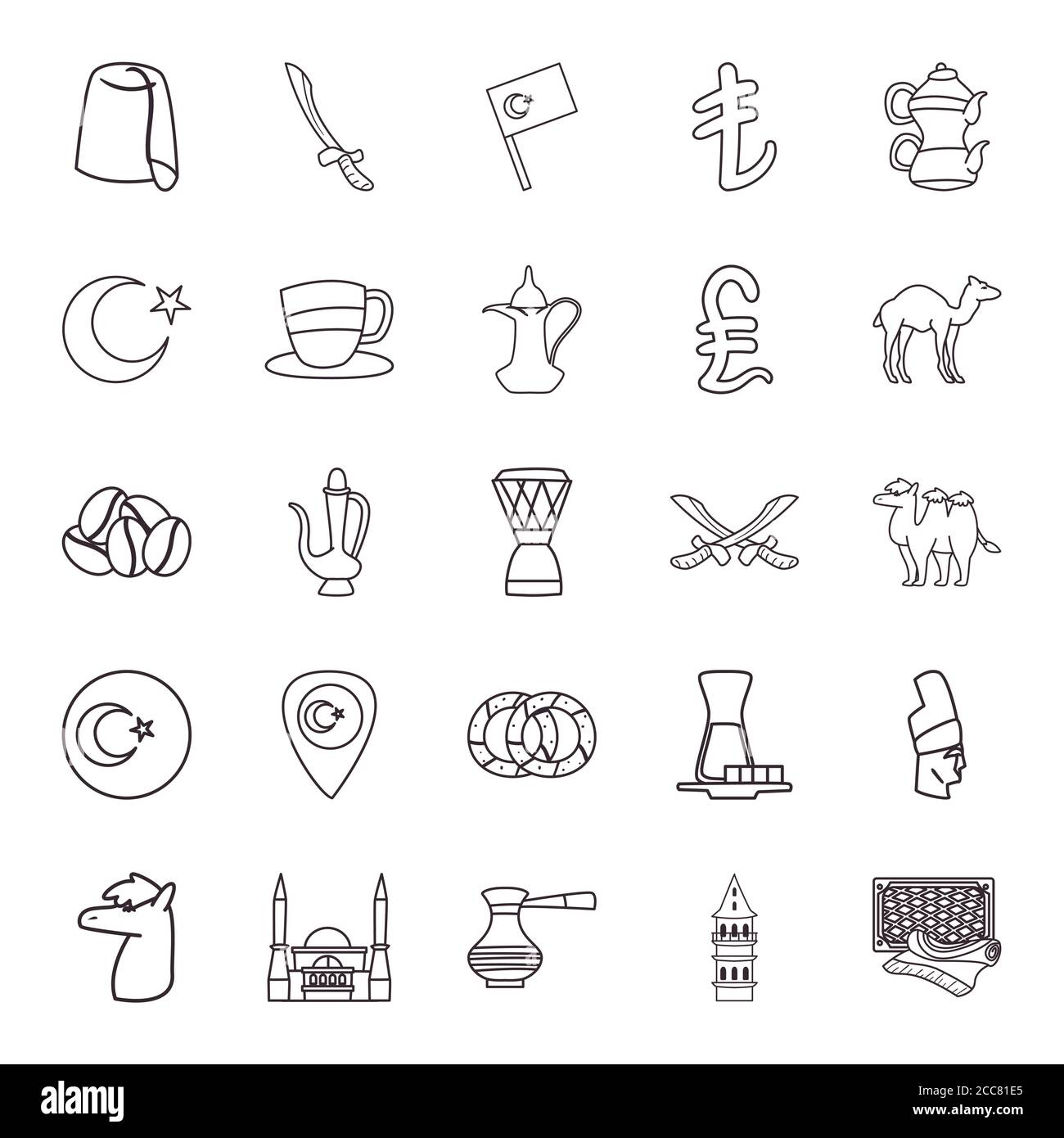 Turkish line style group of icons design, Turkey culture travel and ...
