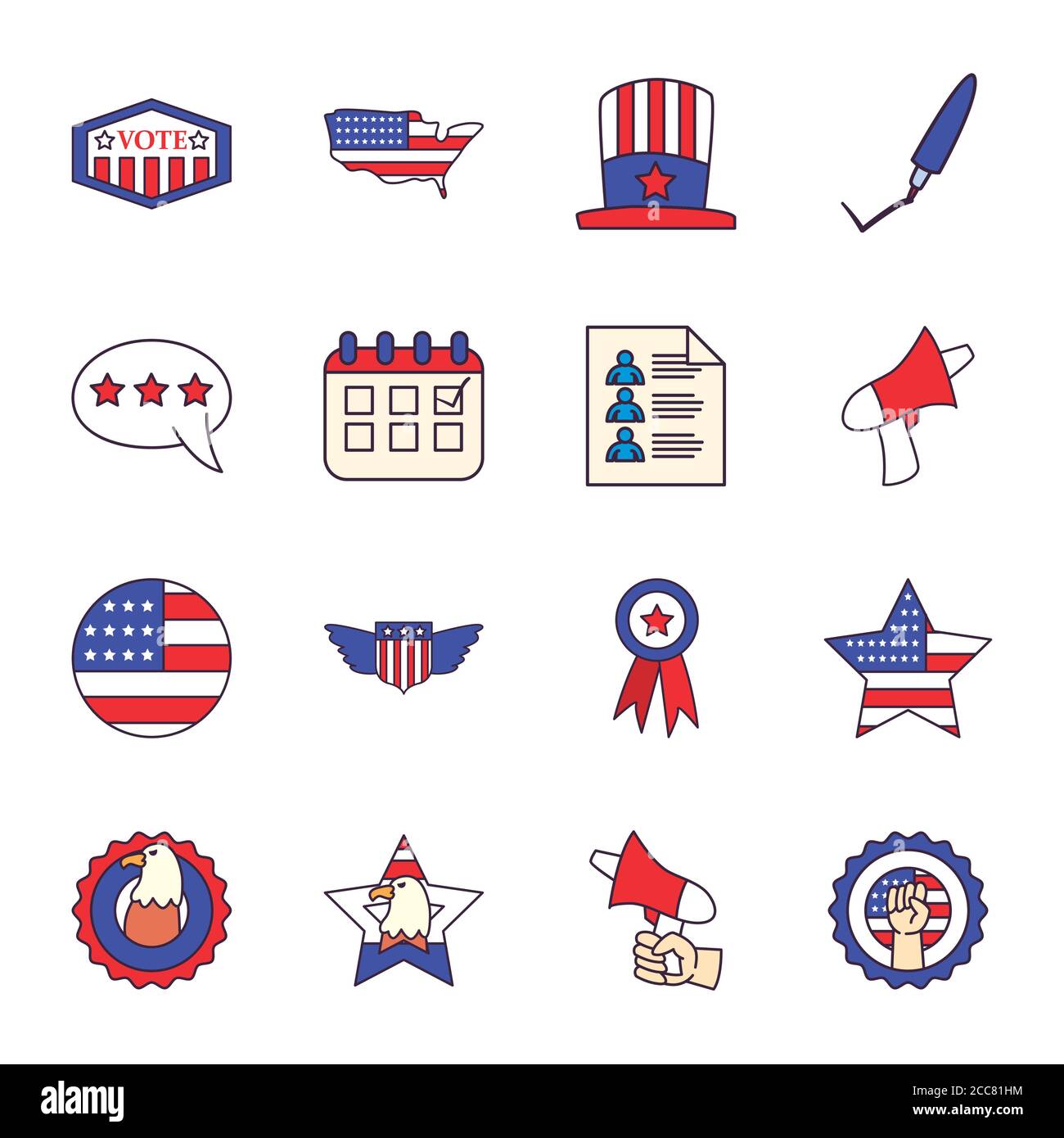 line and fill style icons collection design, Usa elections vote and ...