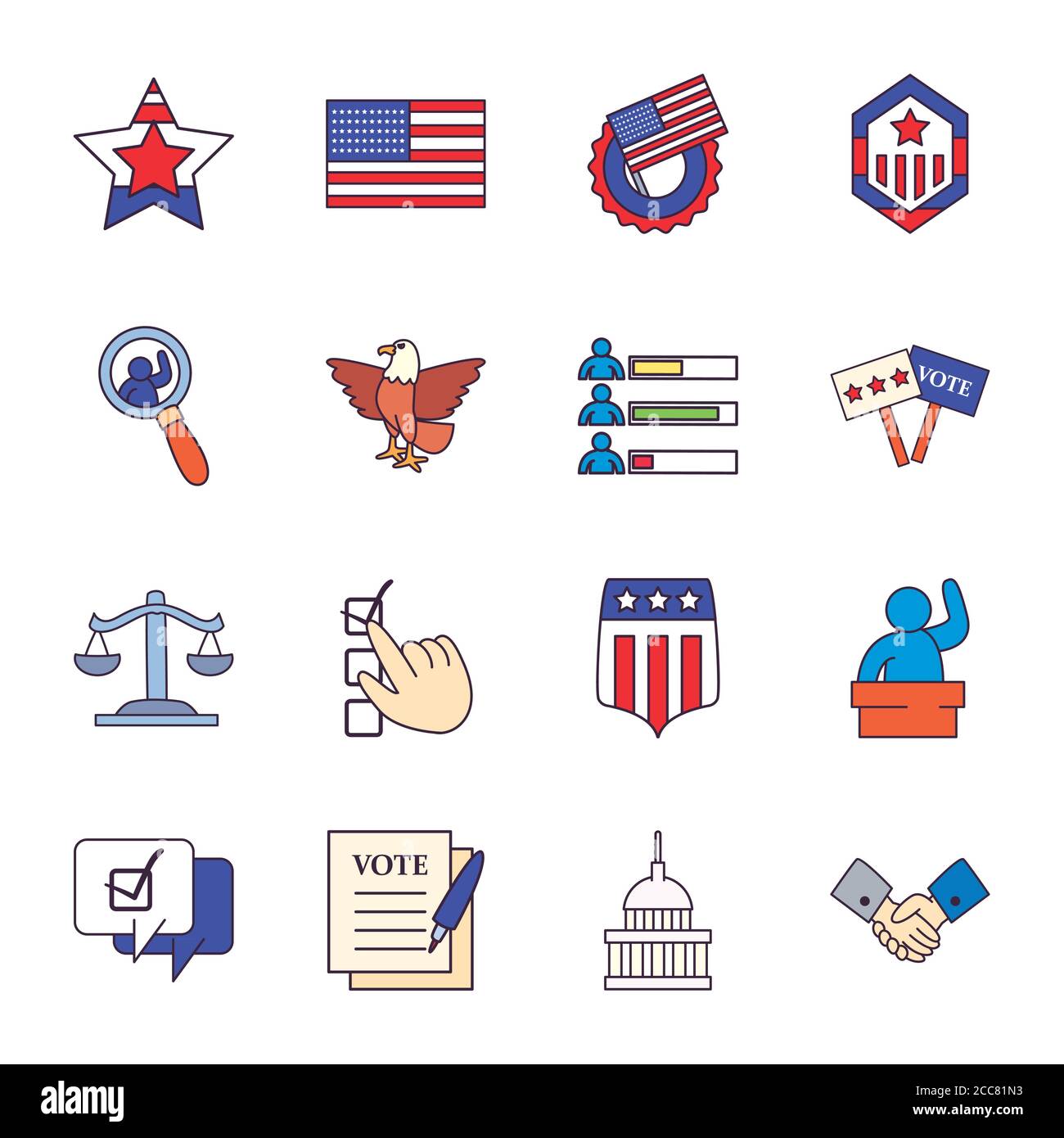 line and fill style collection of icons design, Usa elections vote and ...