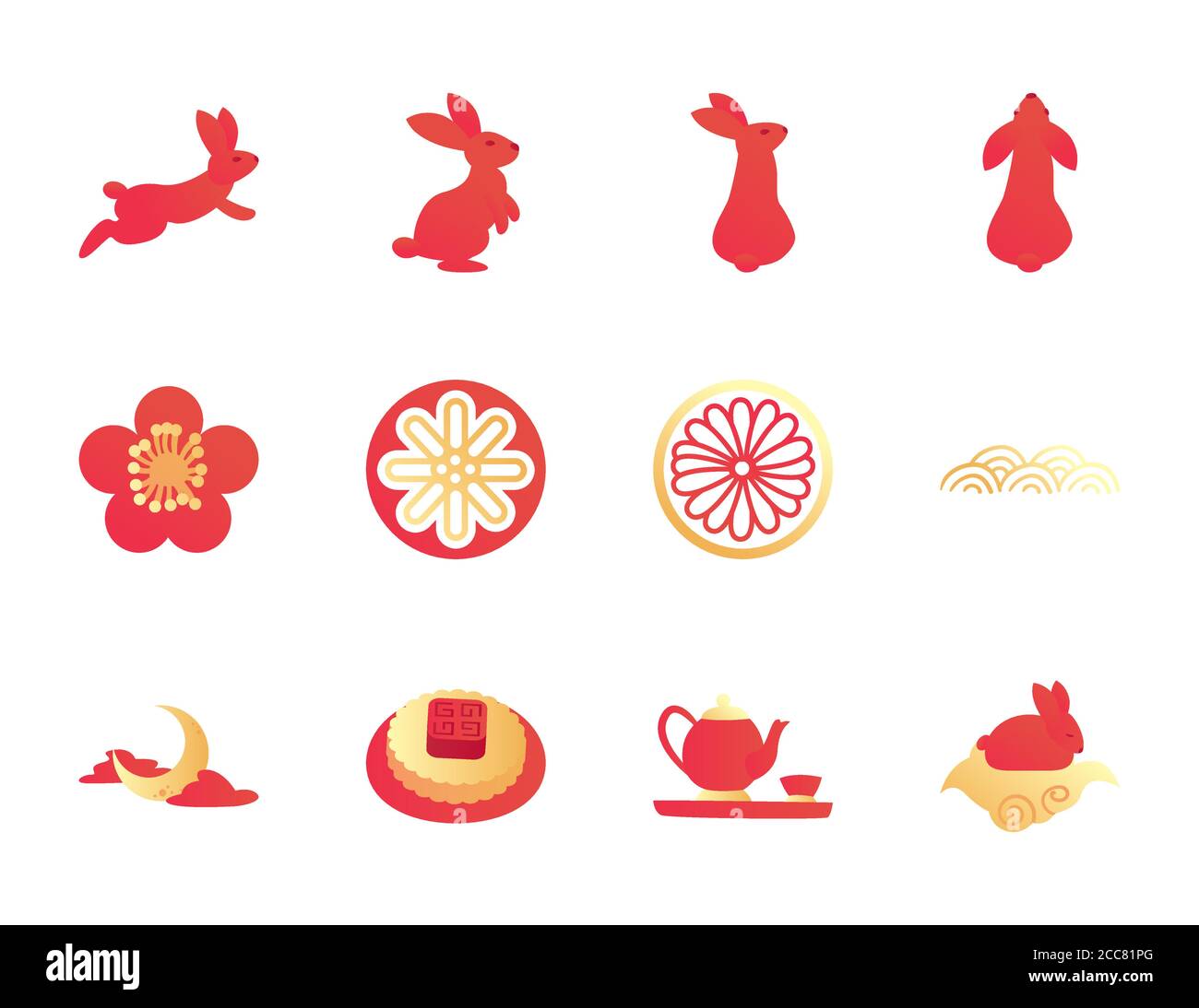 Mid autumn harvest moon festival gradient style set icons design ...