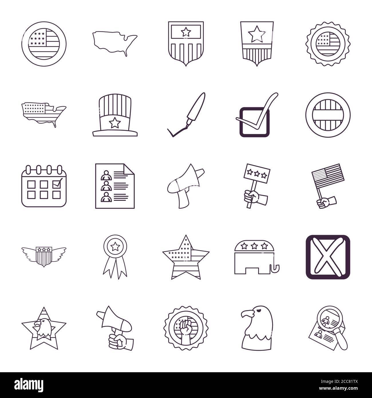 line style symbols set design, Usa elections vote and presidents day ...