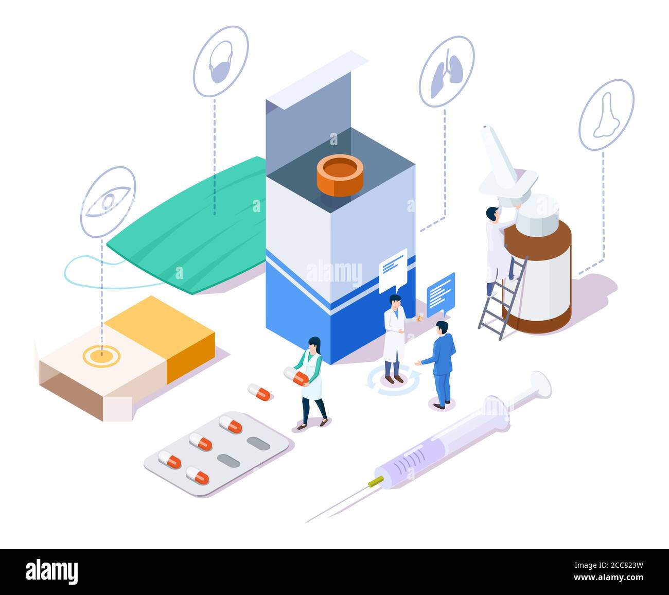 Pharmacy store concept with characters, drugs, medical supplies ...