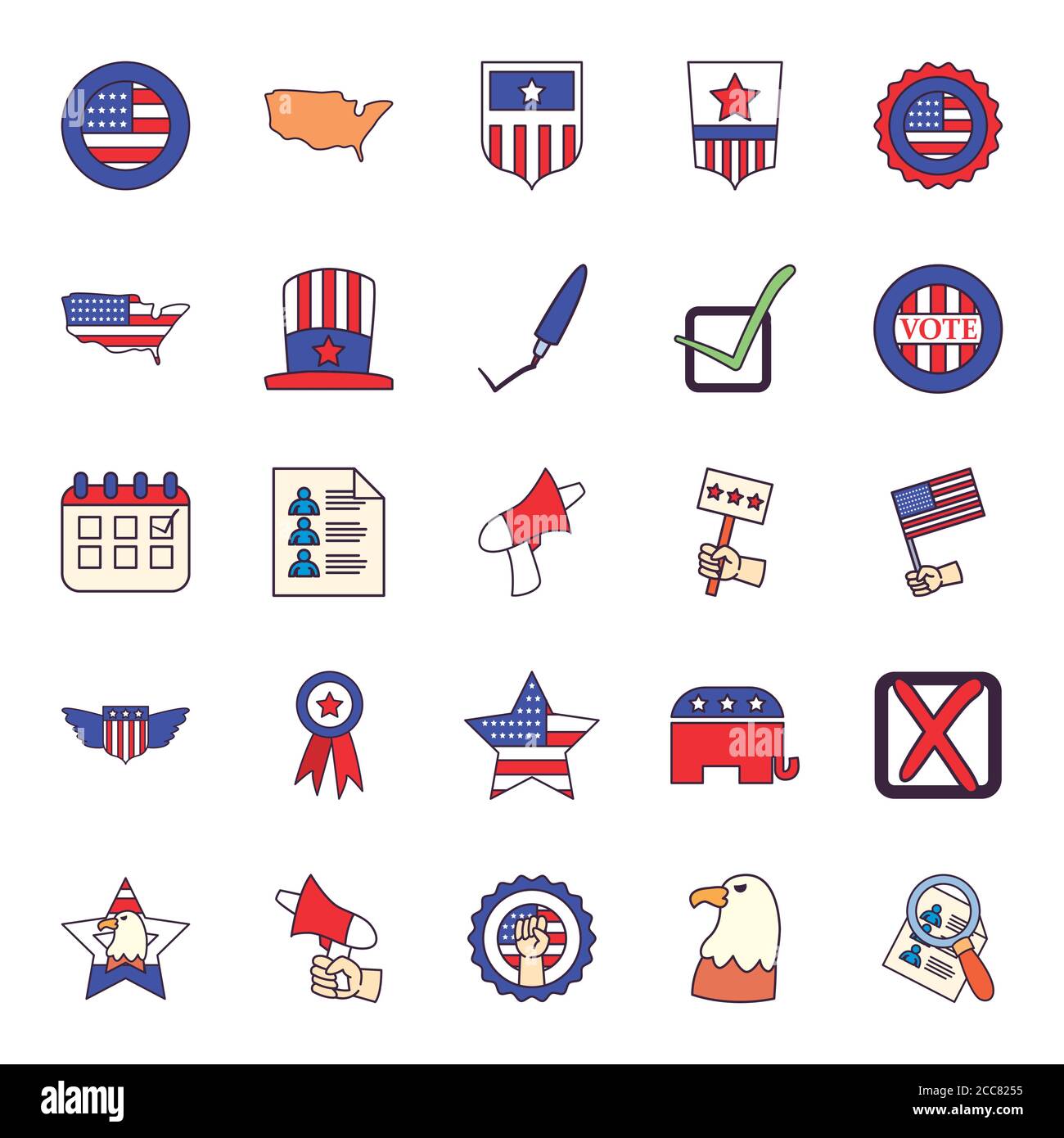 line and fill style symbols set design, Usa elections vote and ...