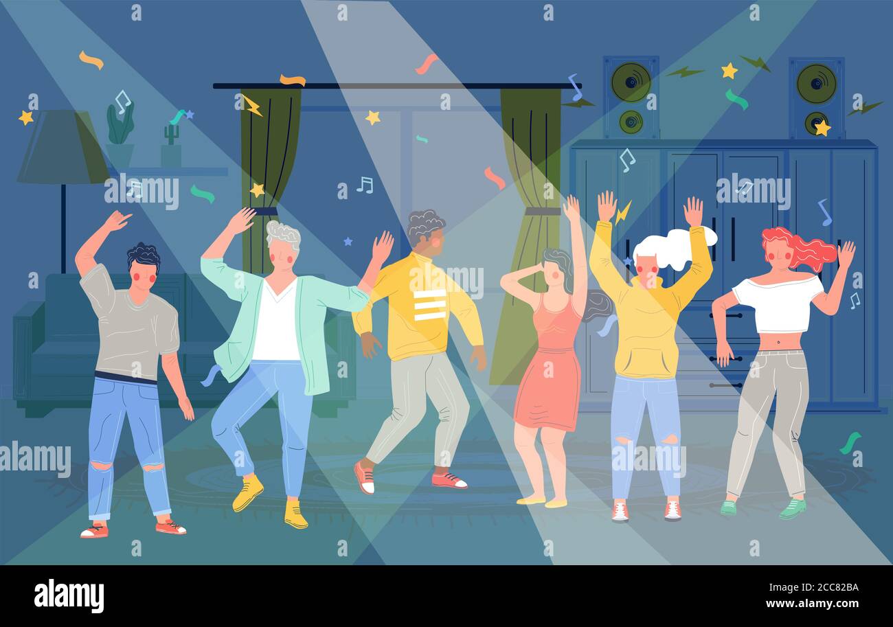 Home party. Happy people dancing, taking rest and having fun, vector ...