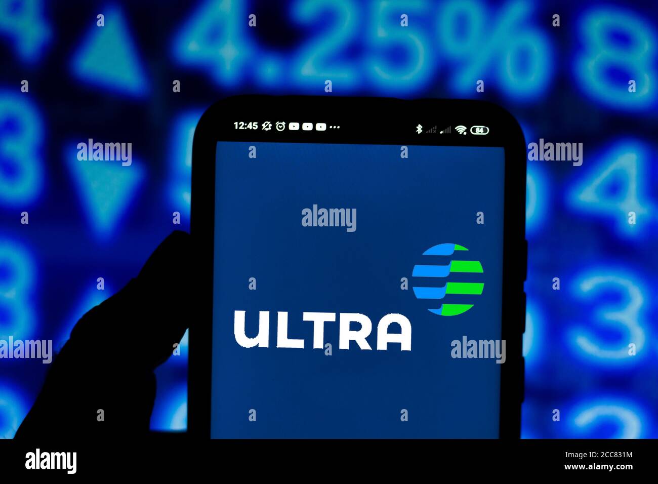 In this photo illustration the Grupo Ultra (Ultrapar) logo seen ...