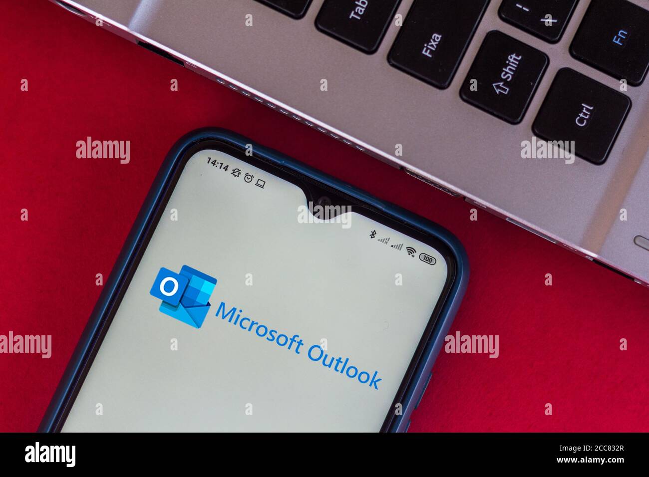 In this photo illustration the Microsoft Outlook logo seen displayed on ...