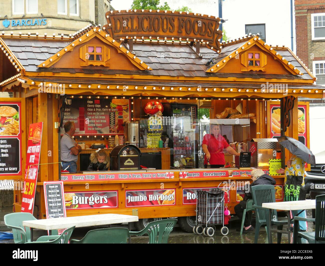 Burger & food takeaway pop up stand in the marketplace ofter the ...
